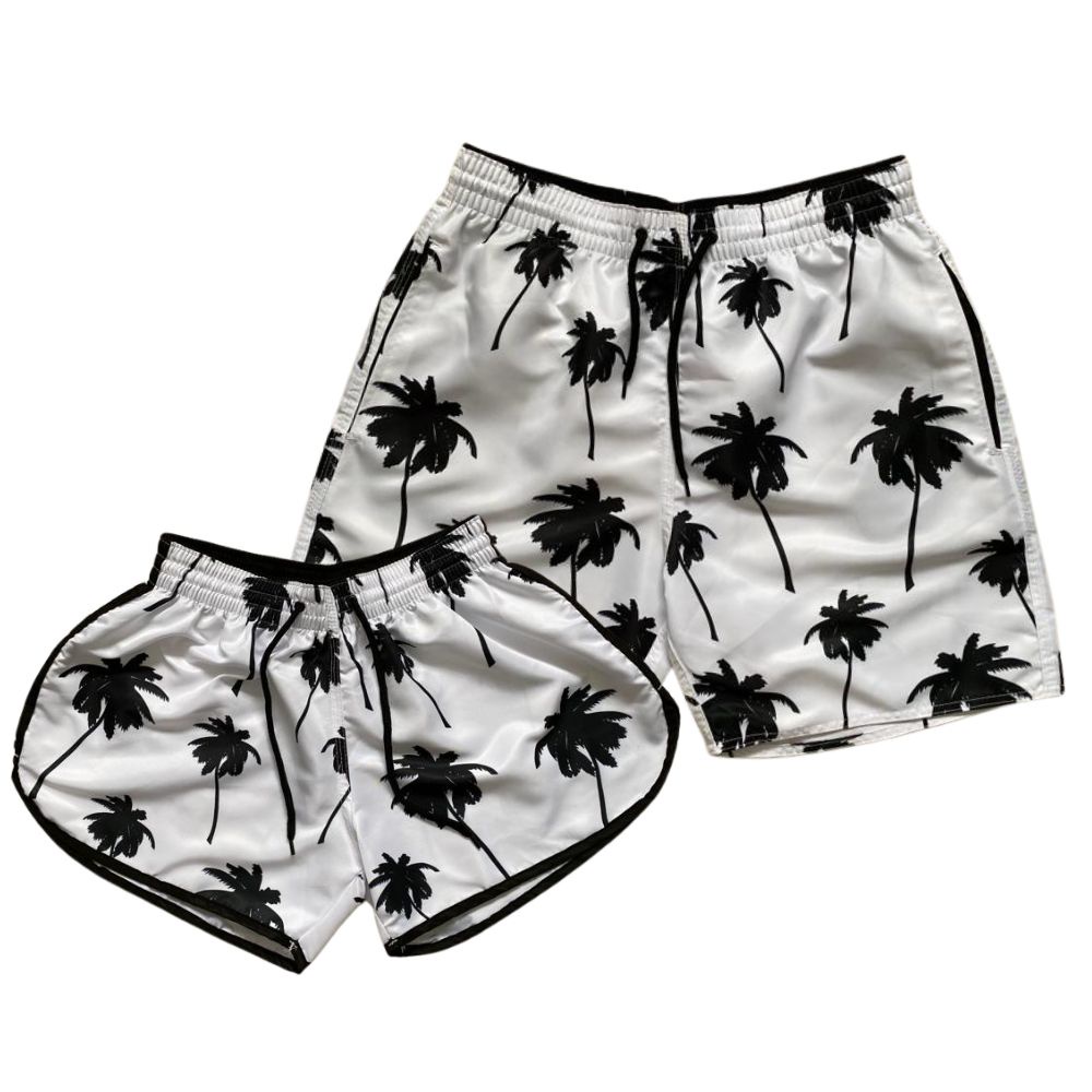 Kit Casal Short Moda Praia Bermudas Combinando Batata Namorados Verao ...