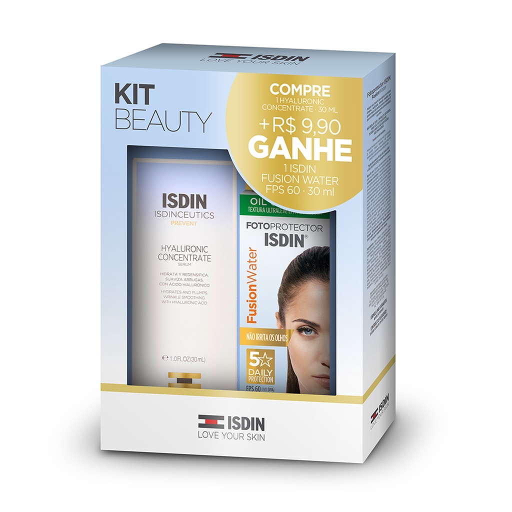 Kit Isdin Sérum Hyaluronic Concentrate 30ml + Protetor Solar Facial Fusion Water Fps 60 30ml ...