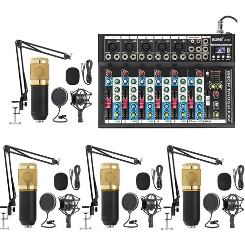 Kit Podcast Mesa De Som Bluetooth 6 Canais 4 Microfones Pro | Shopee Brasil