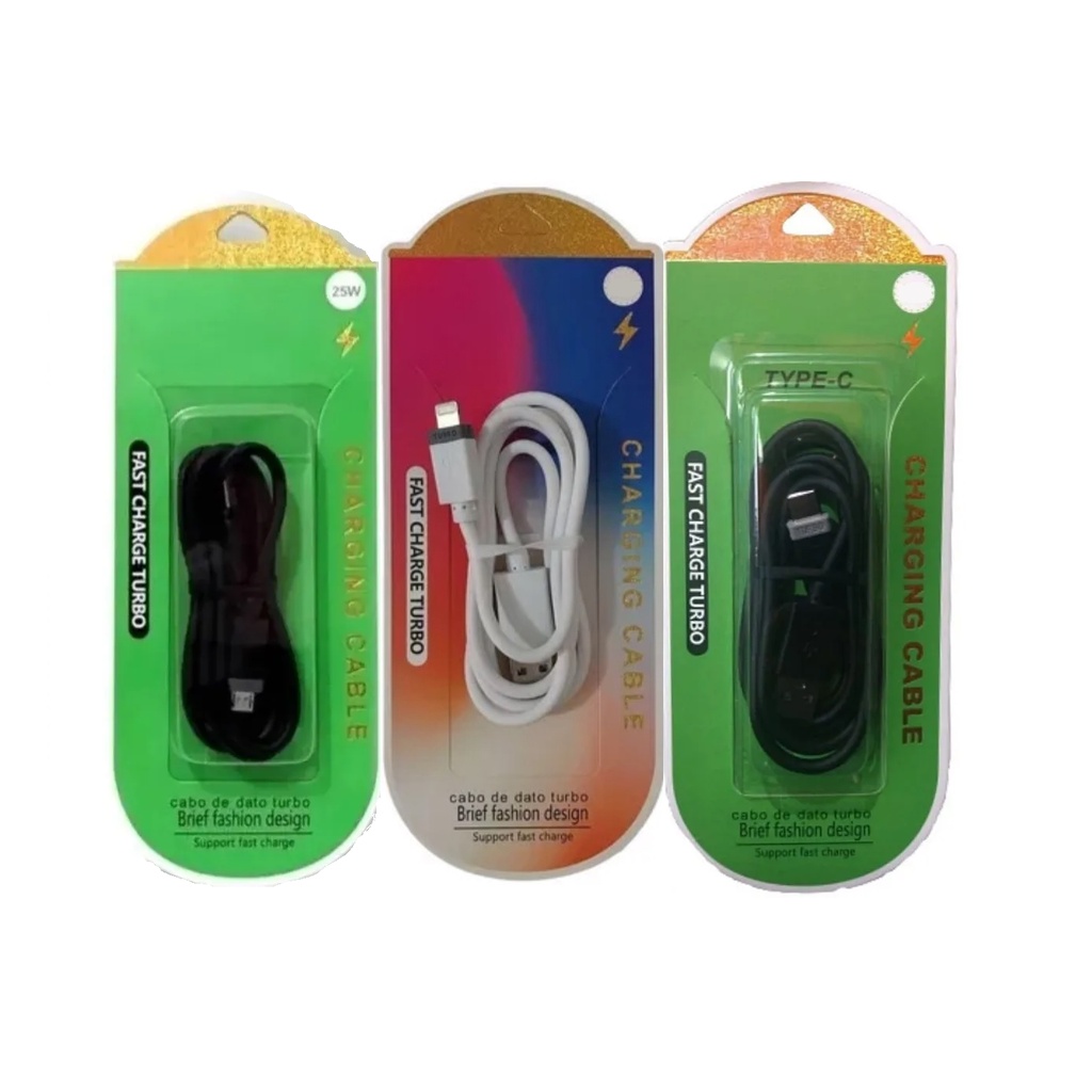 Cabo Fast Charge Micro USB V8 Tipo C Lightning iPhone Turbo 25W 1 metro ...