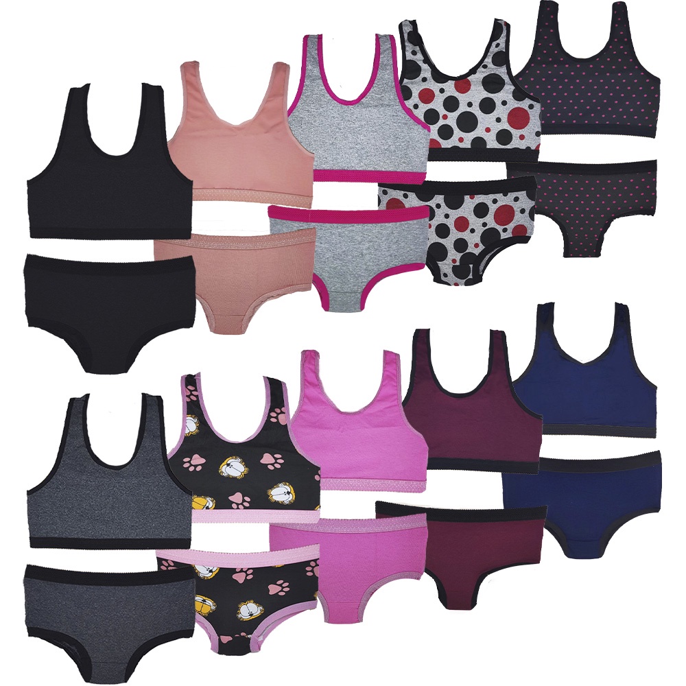 KIT 10 Conjuntos Juvenil de Algodão Lingerie Infantil/Juvenil | Shopee ...