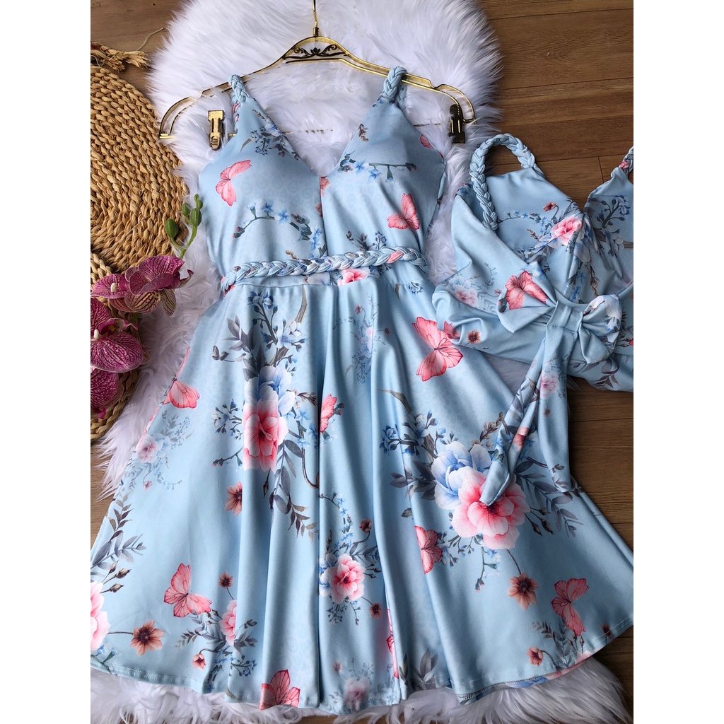 vestido laço decote nas costas cintinho trançado bojo soltinho rodado ...