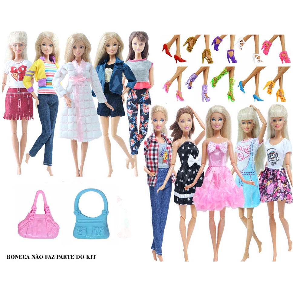 Kit Roupa Boneca Barbie 10 Roupinhas tecido | Shopee Brasil