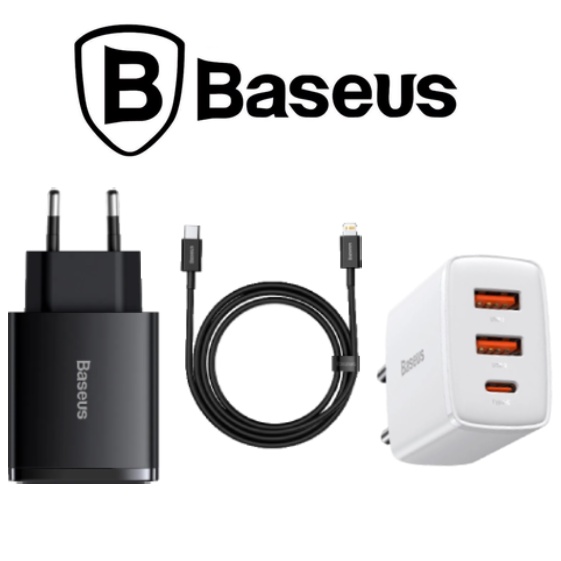 Carregador Turbo Baseus 30w Com 3 Entradas (2 USB e 1 USB Tipo C) + Cabo para iPhone 1m ...