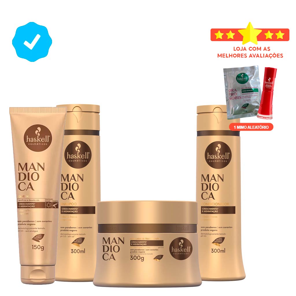 Kit Haskell Mandioca Shampoo + Condicionador 300ml Máscara 250g + Leave-in | Shopee Brasil