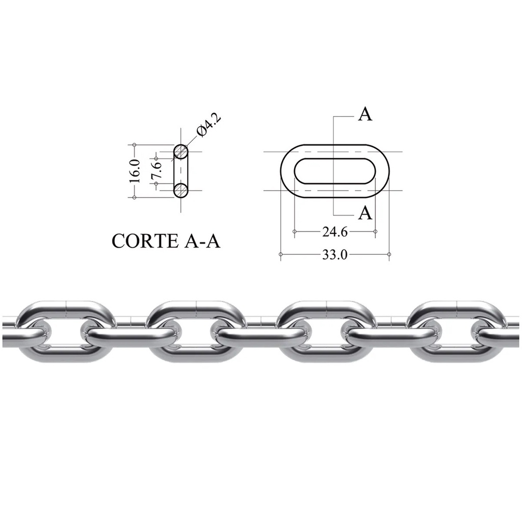 Corrente Zincada Soldada 4mm (5/32) 1m/ 1,5m/ 2m/ 2,5m/ e 3m ...