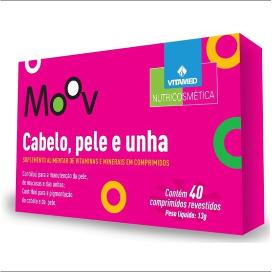 Vitamina cabelo Pele unha moov 40 comprimidos revestidos | Shopee Brasil