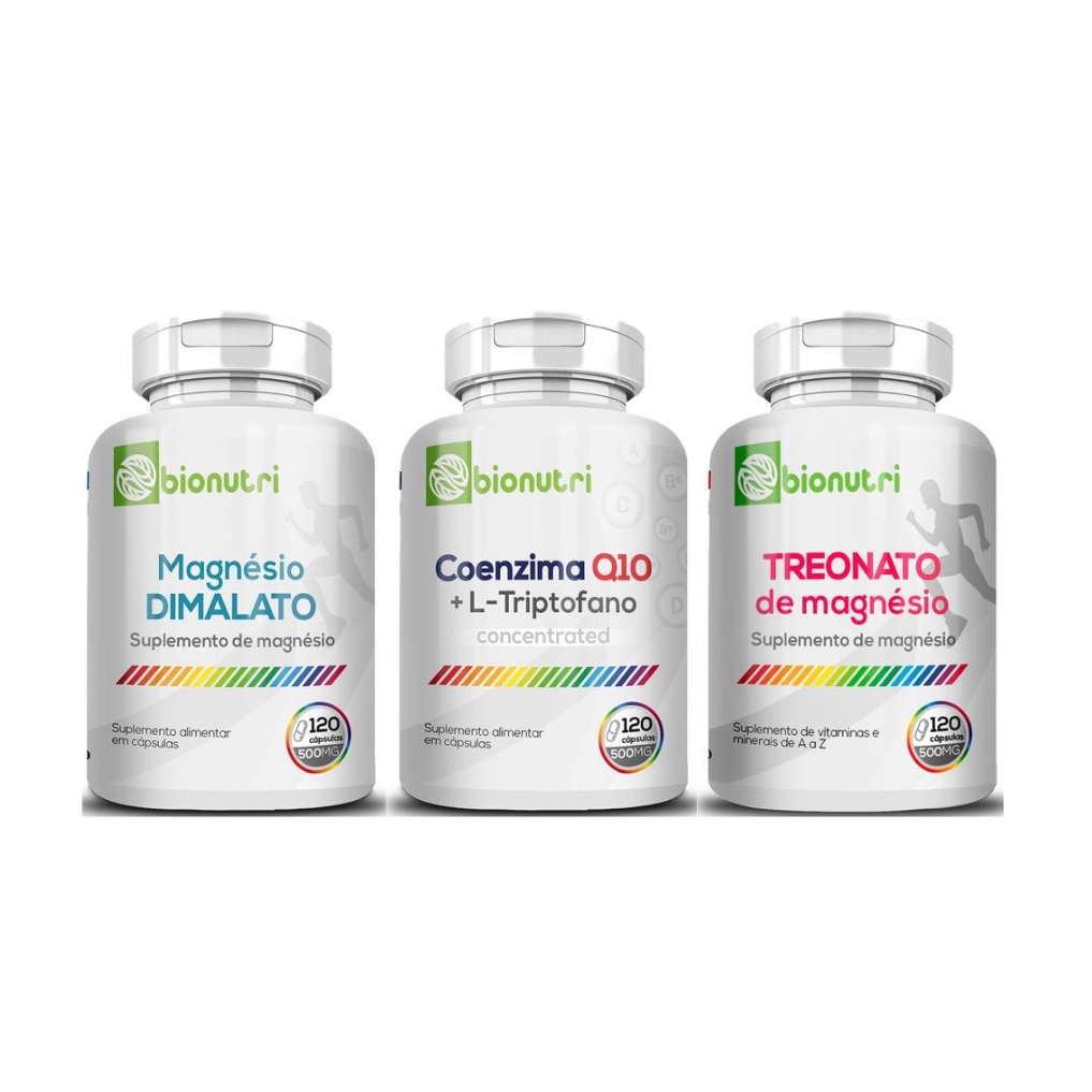 Kit Coenzima Q10 + Magnésio Dimalato + Maginésio Treonato 500mg 120 Cápsulas Bionutri | Shopee ...