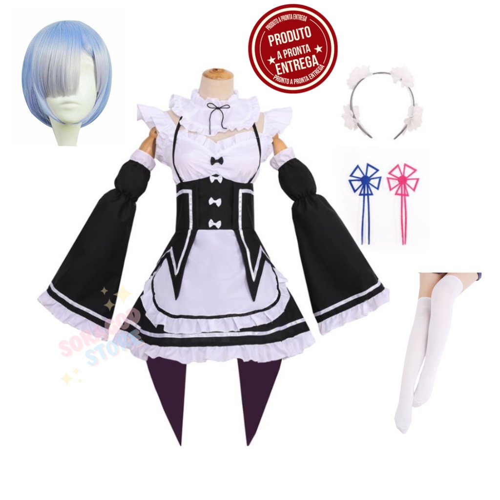 Cosplay Re Zero Rem Pronta Entrega Completo Anime Fantasia tamanho P ...