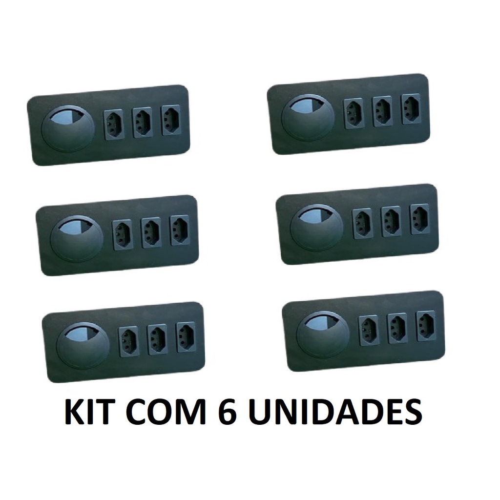 Kit 6 Suporte Tomadas Embutir Mesa 3 Tomada Eletrica 1 Passa fio Pronta ...