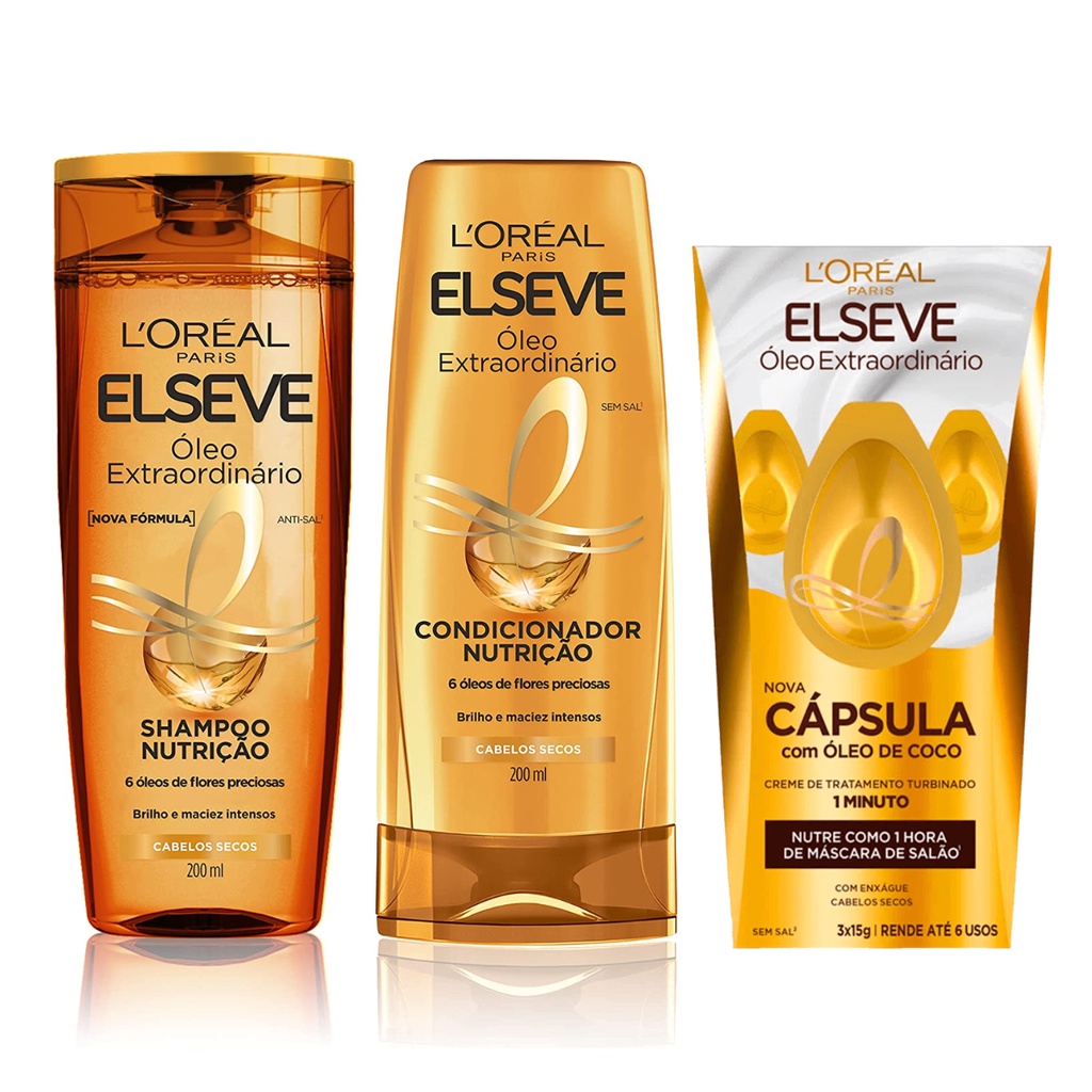 Kit Elséve Óleo Extraordinário Nutrição Sh + Cond + Capsulas | Shopee ...