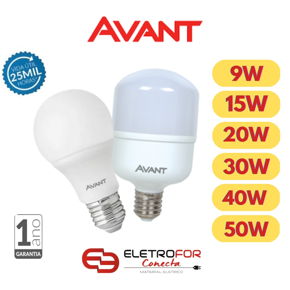 Lâmpada Led Bulbo 9w, 15w, 20w, 30w, 40w, 50w Branco Frio 6500k Bivolt E27 - Avant | Shopee Brasil