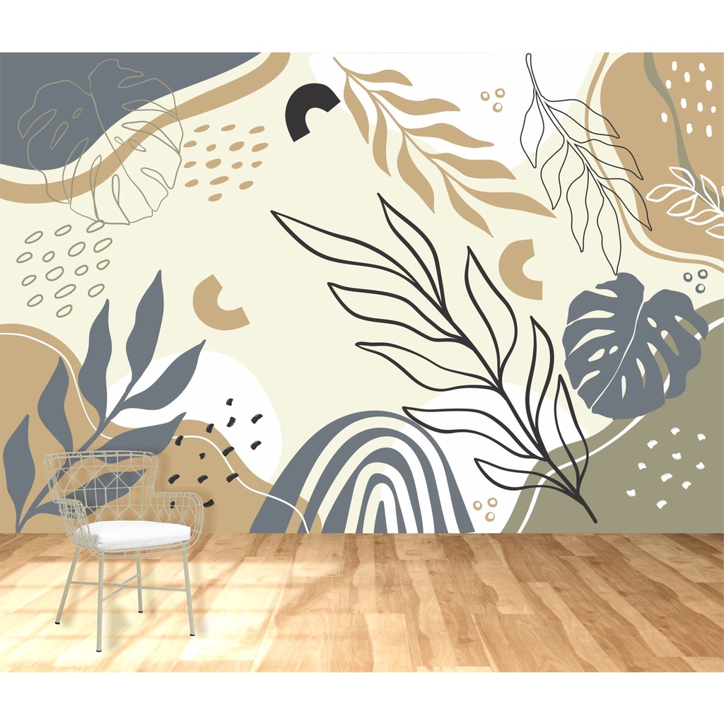Papel de Parede Boho Chic Arte Orgânica Pintura Floral Folhagem Adesivo ...