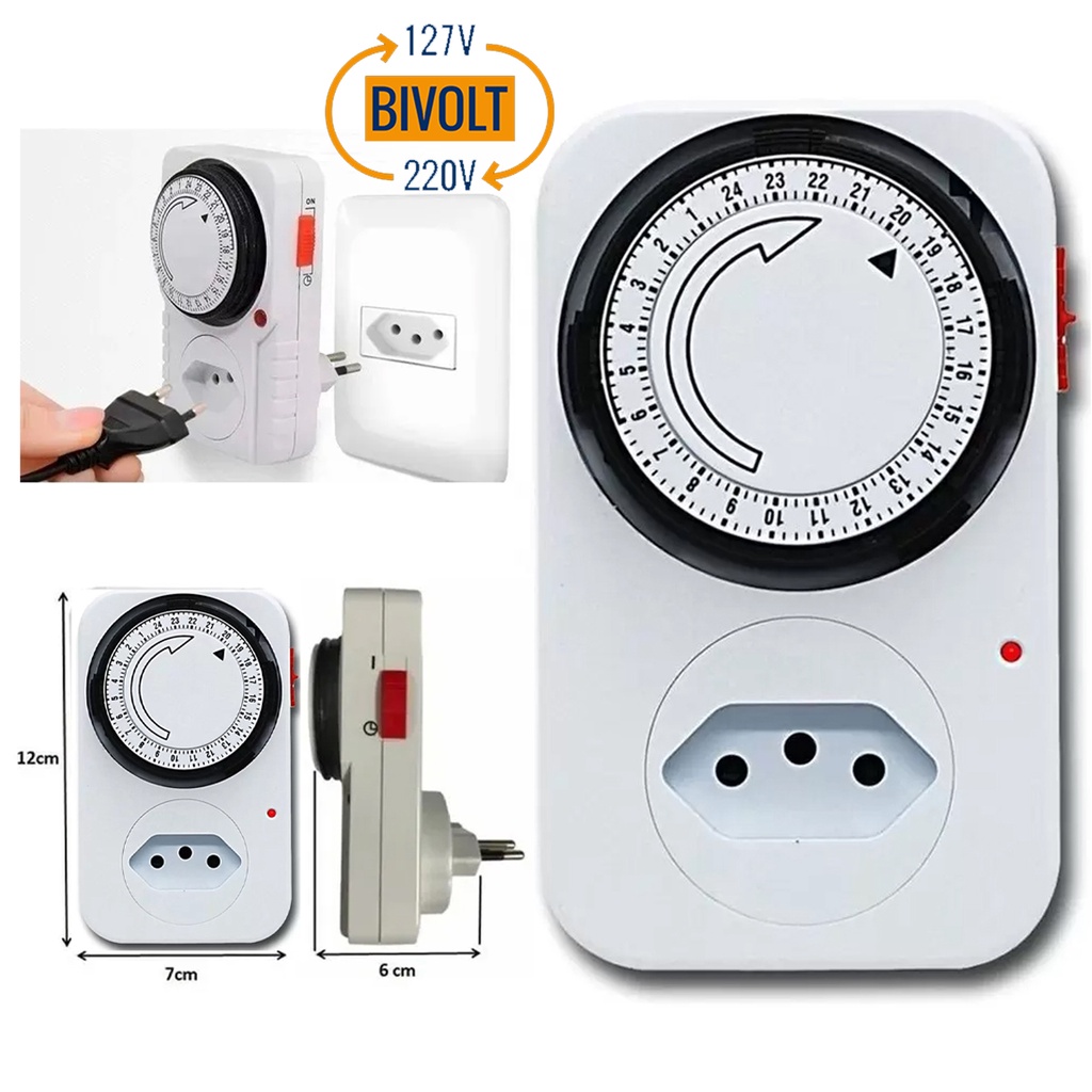 Temporizador Timer Analogico Manual 24h bivolt Programavel Liga Desliga ...