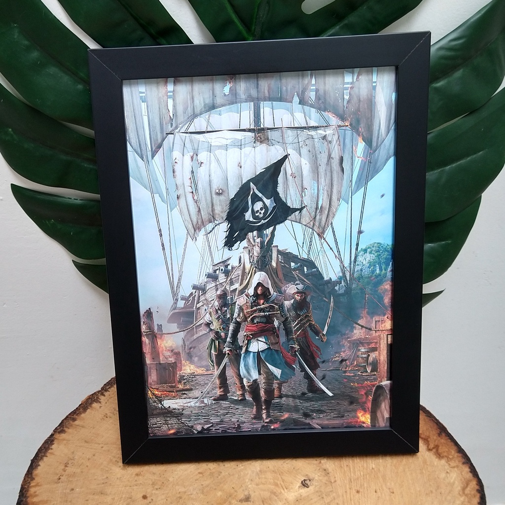 Quadro Decorativo Com Moldura E Vidro Assassins Creed Black Flag Edward