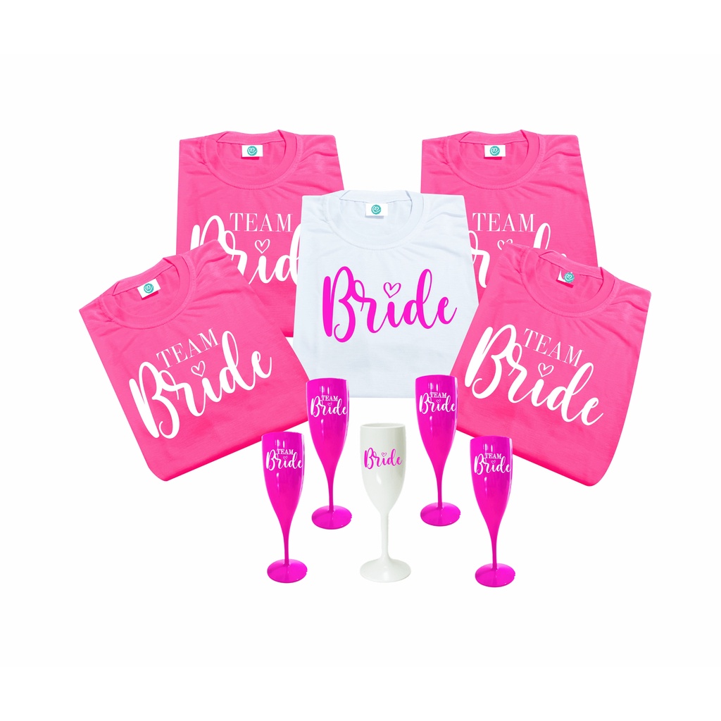 Kit 10 peças ou 12 - 4 Camisetas Team Bride + 1 Camiseta Bride + 5 ...