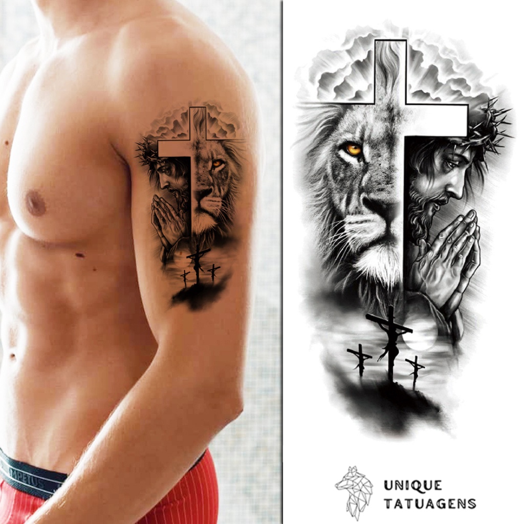 Tatuagem Fake Jesus Leão Cruz 3D Tatto | Shopee Brasil