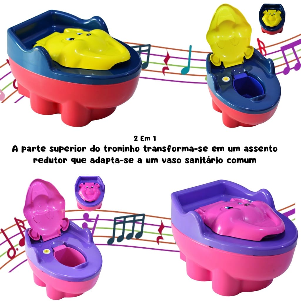 Troninho Peniquinho Pinico Penico Musical Infantil 2 Em 1-Urso assento ...