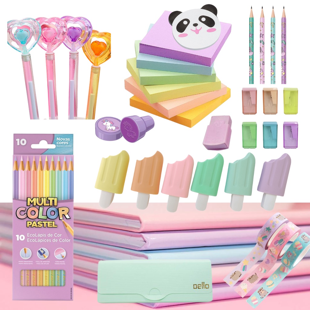Kit De Papelaria Kawaii Material Escolar Fofo Com 15 Itens Shopee Brasil