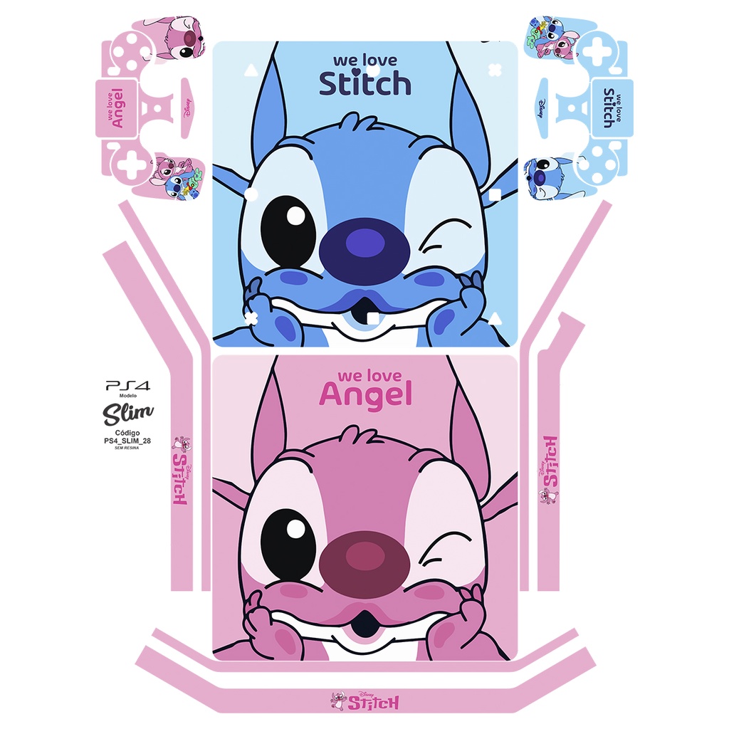 Adesivo Skin Playstation Ps4 Slim + Controles Angel e Stitch | Shopee ...