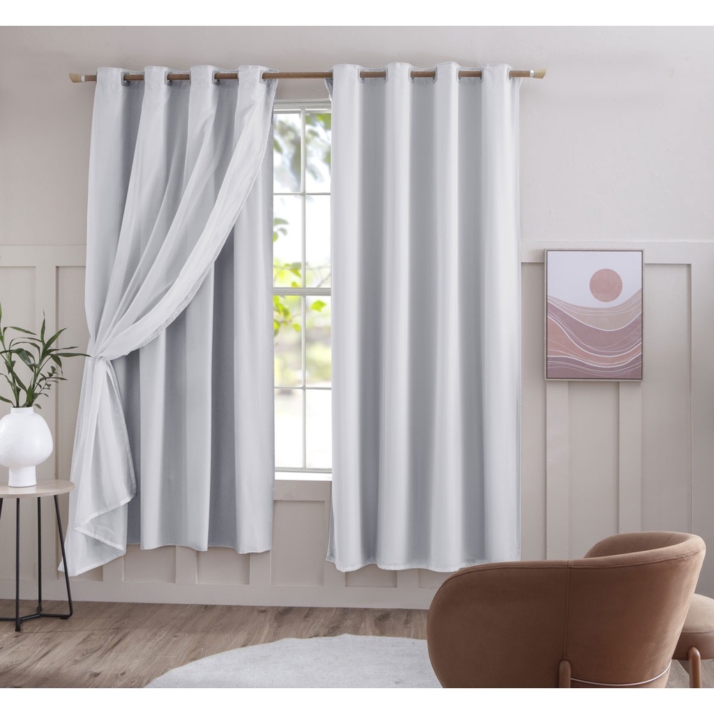Cortina Blackout Com Voil Liso 2,20 x 1,40m Para Sala Fácil limpeza e ...