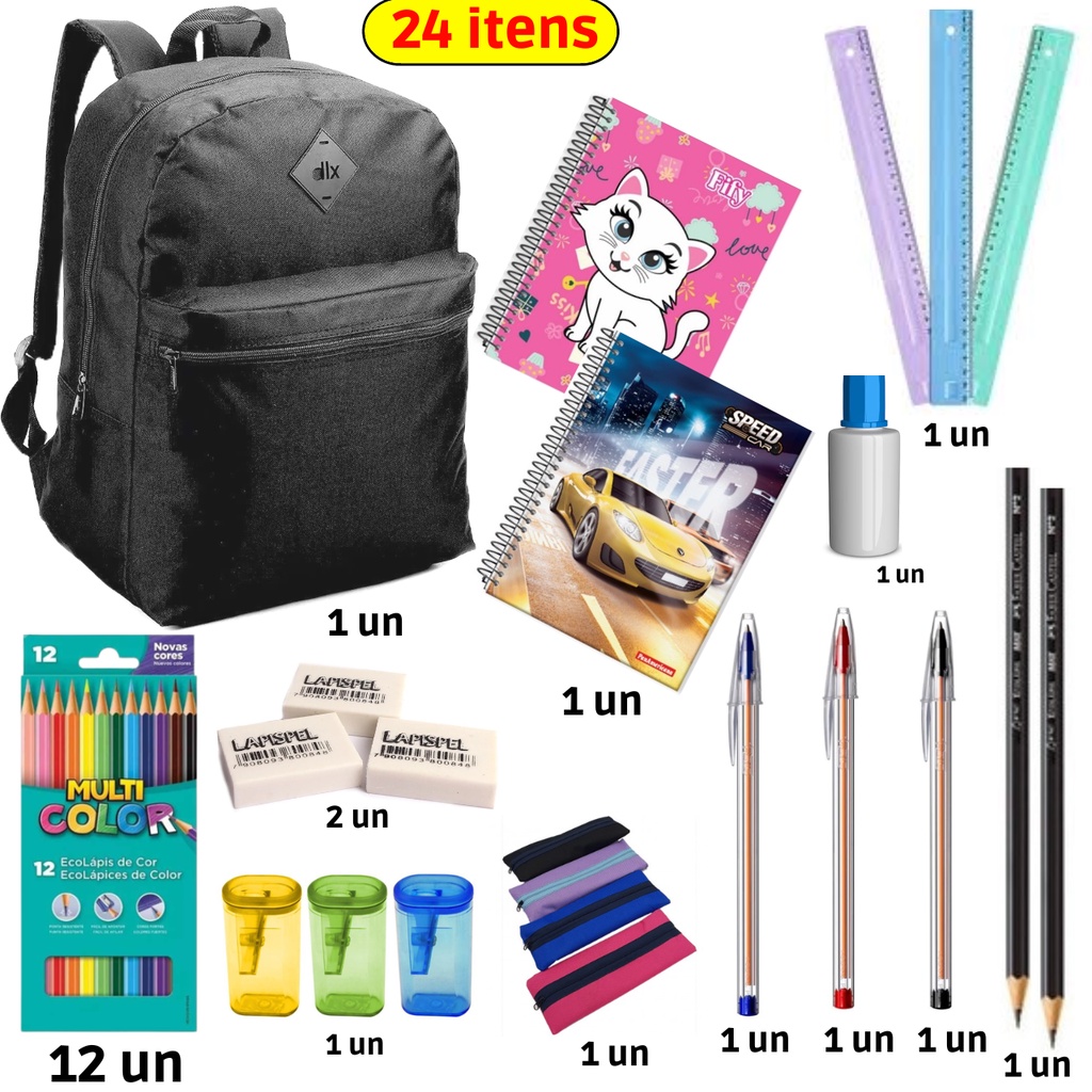 Kit Material Escolar Mochila Caderno Caneta Material Escolar Femenino ...