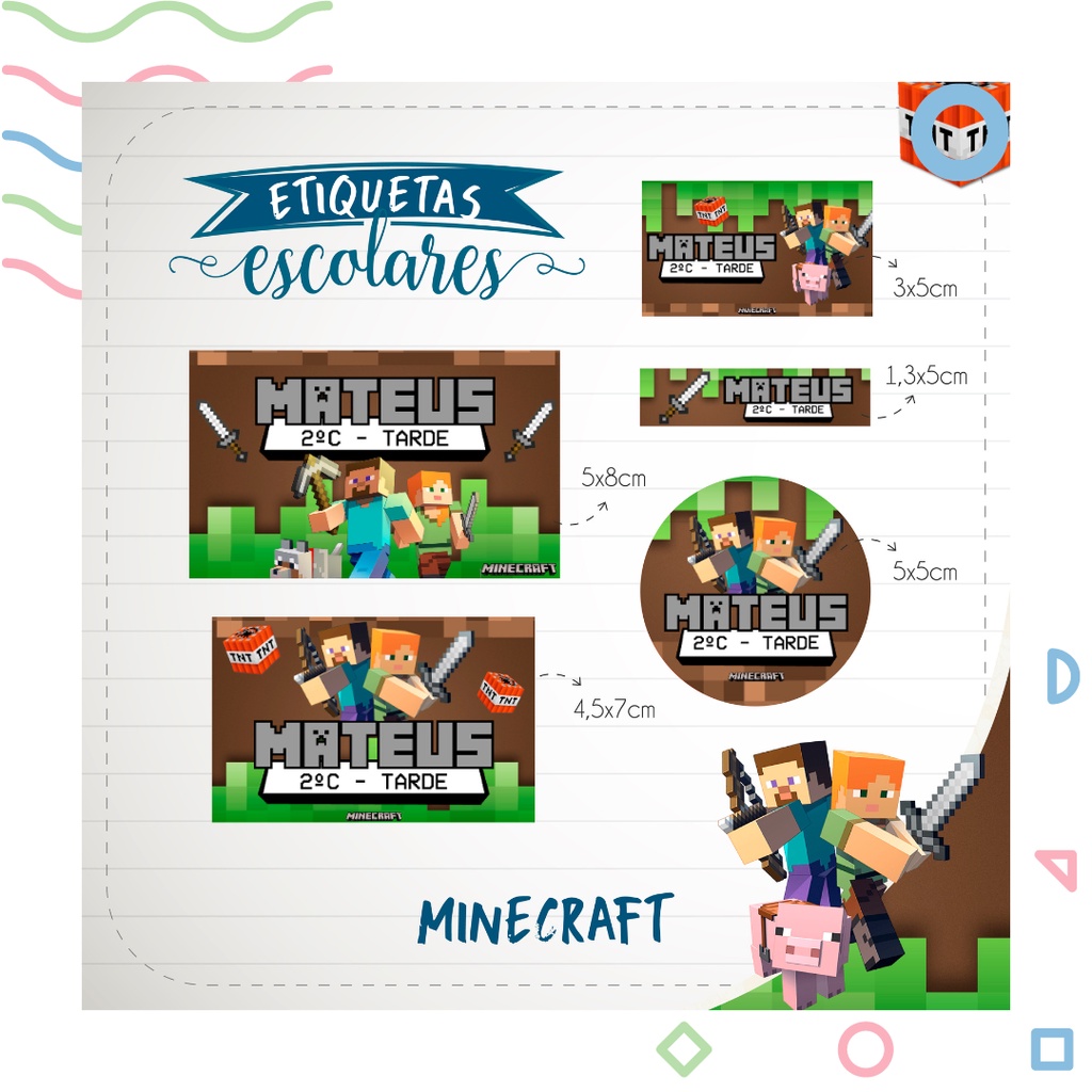 113 etiquetas escolares MINECRAFT | Shopee Brasil