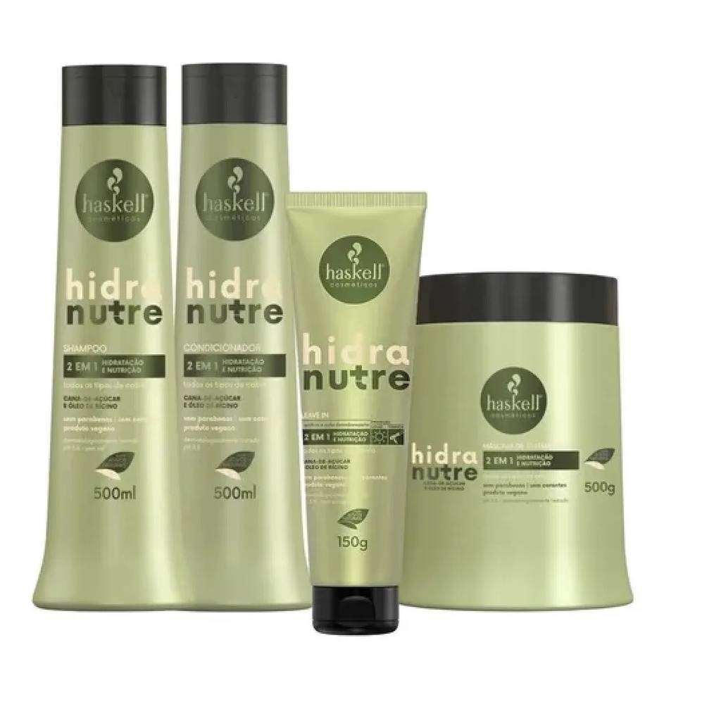 Haskell Hidra Nutre Kit Shampoo + Condicionador 500ml + Máscara 500g + Leave-in 150g | Shopee Brasil