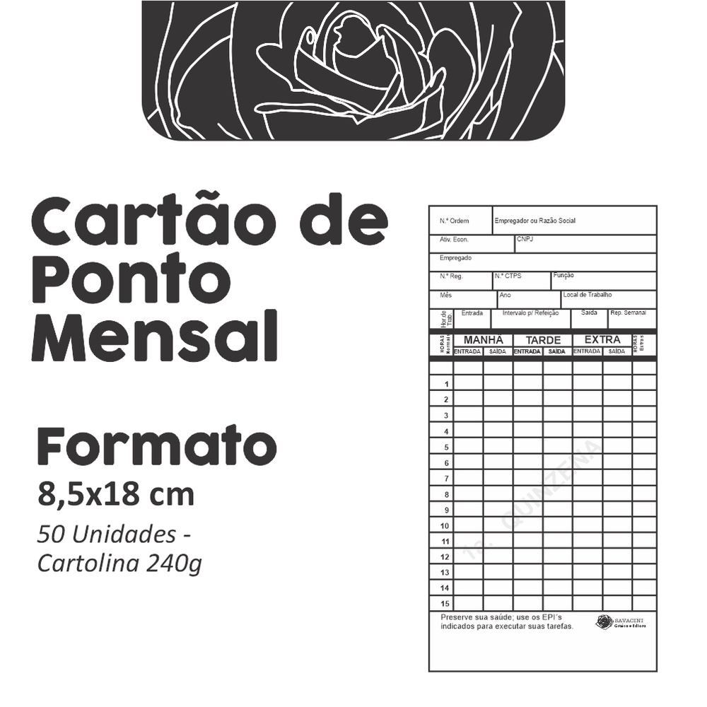 Cartão de Ponto Mensal MANUAL - BLOCO 50 Folhas | Shopee Brasil