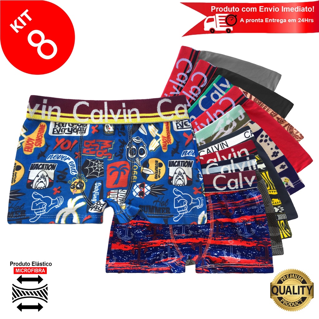 Kit 8 Cueca Box Infantil Boxer Microfibra Estampada Levinha | Shopee Brasil