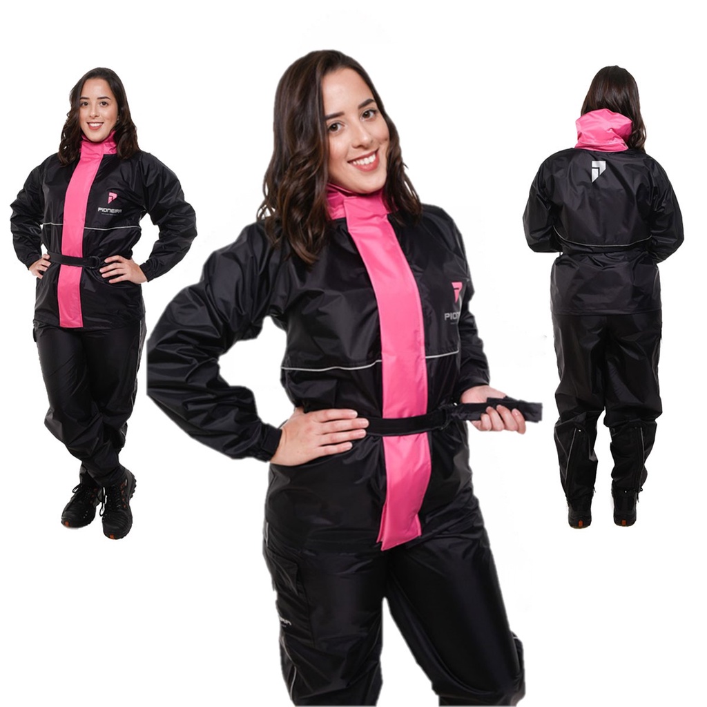 Capa de Chuva Feminina Rosa em Nylon Impermeável Full Cores Pioneira ...