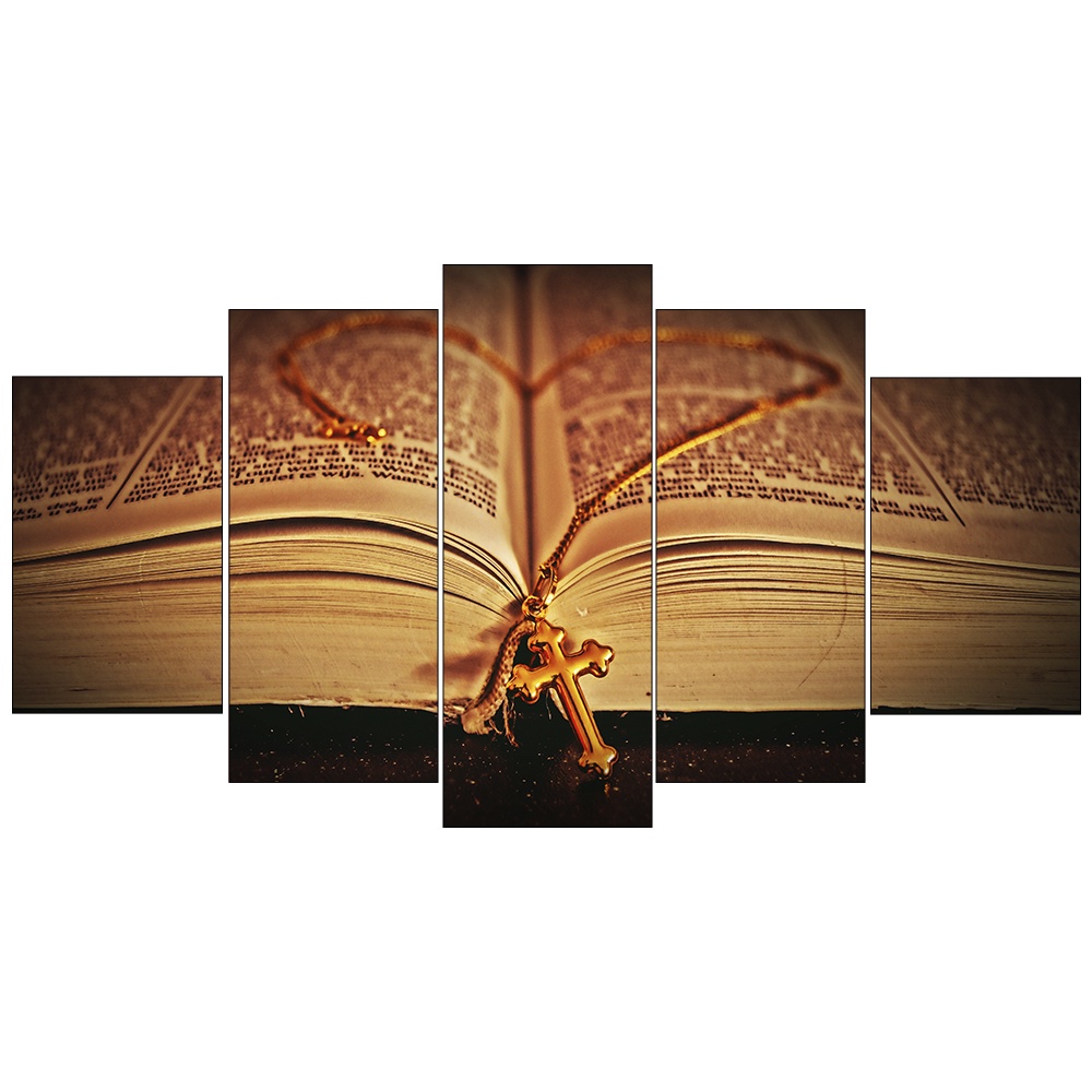 Quadro Decorativo Mosaico 5 peças Biblia Sagrada Jesus Cristo Catolico ...