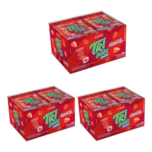 Bala Tri Bala Mini Morango-kit 3 Caixas C/12x30g- Peccin | Shopee Brasil