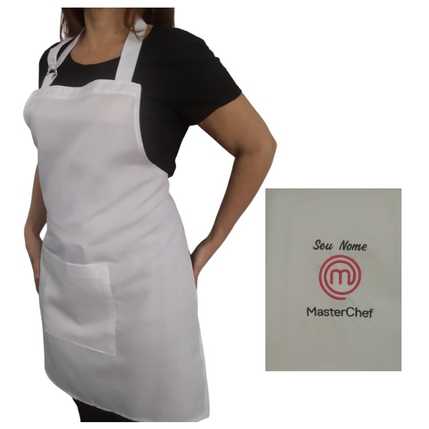 Avental Personalizado Branco Com Bordado Nome + Logo MasterChef Unissex ...