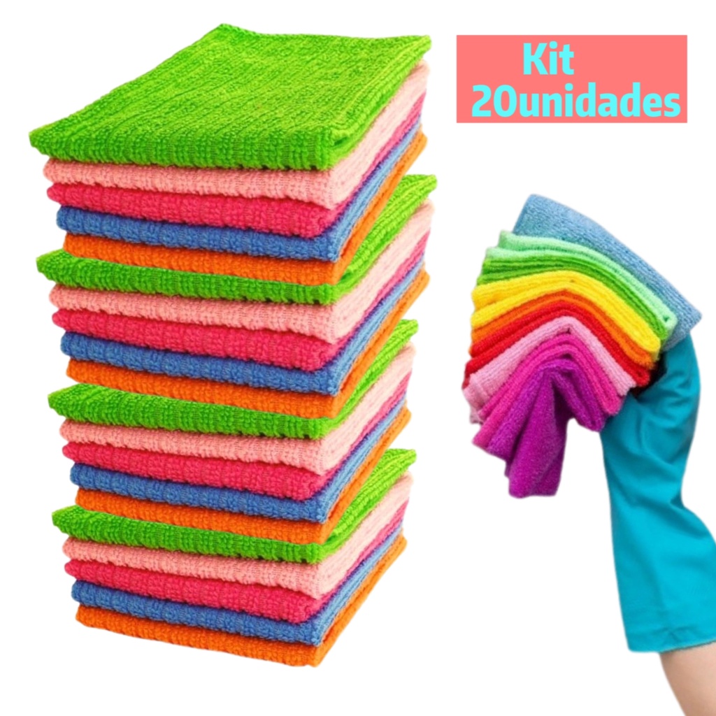 Kit 20 Panos De Limpeza Microfibra Super Absorvente Multiuso | Shopee ...