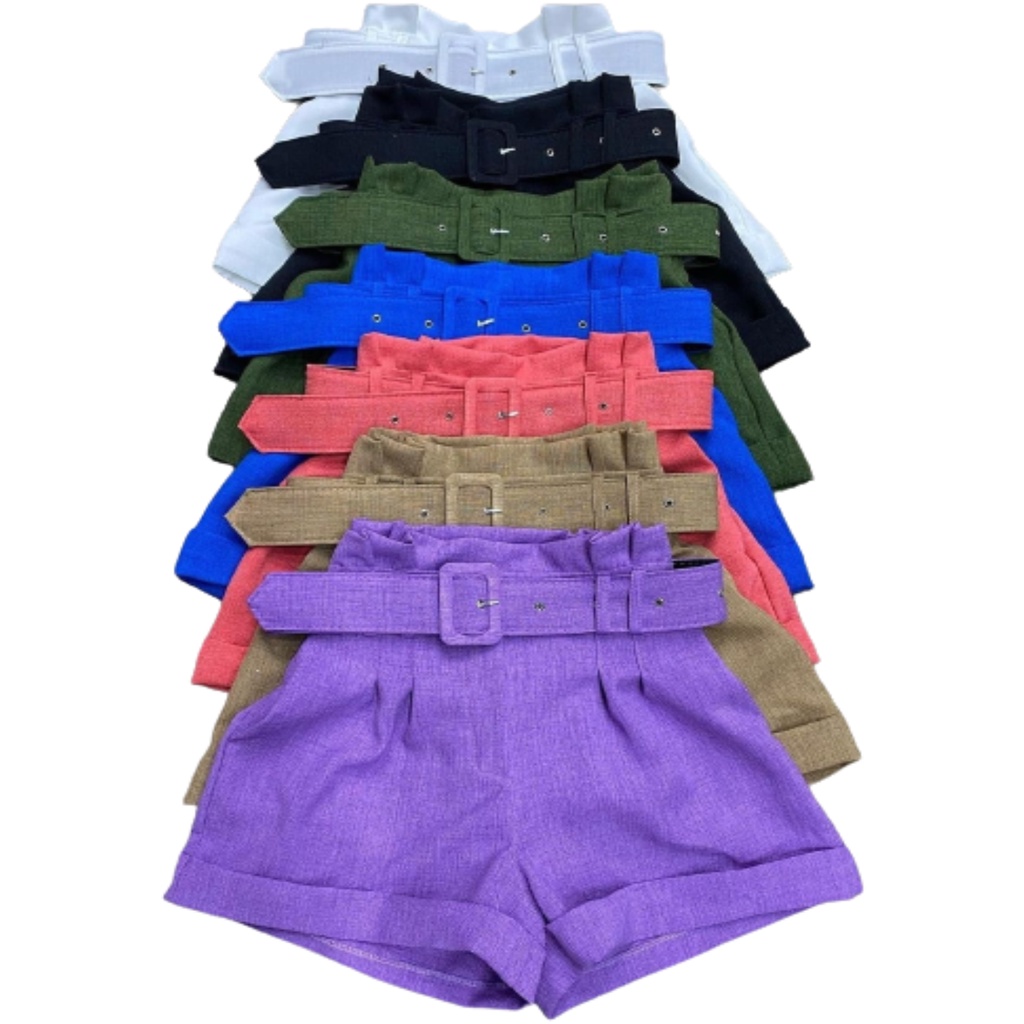 Shorts Feminino Alfaiataria Social Luxo Marcado Com Cinto | Shopee Brasil