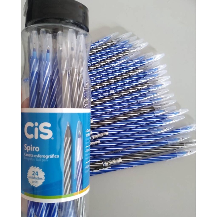 Caneta Cis Spiro tradicional - azul/preta ponta fina 0.7mm | Shopee Brasil