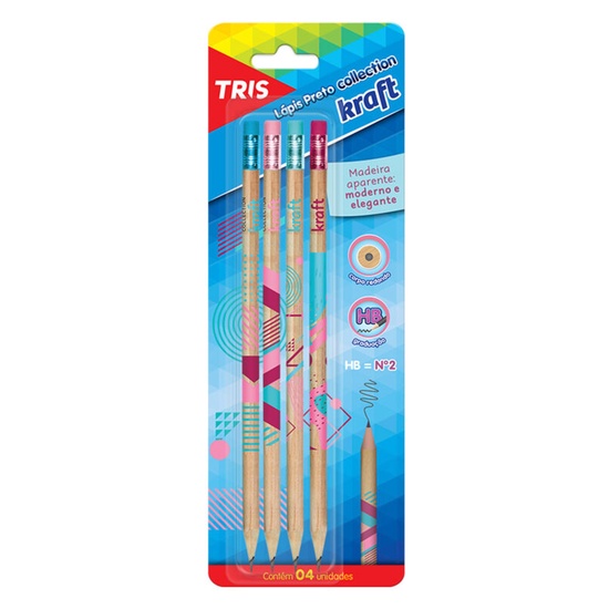 Lápis Com Borracha Preto Decorado Com 4 Un. HB Nº2 Collection - Tris | Shopee Brasil