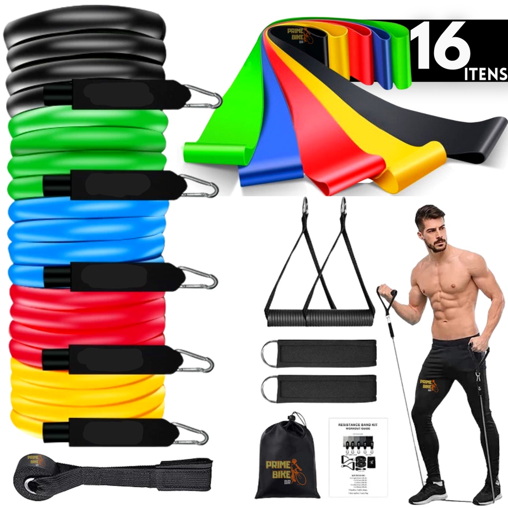Kit Elástico Treino Exercício 11 Itens + 5 Faixas Mini Band Extensor ...