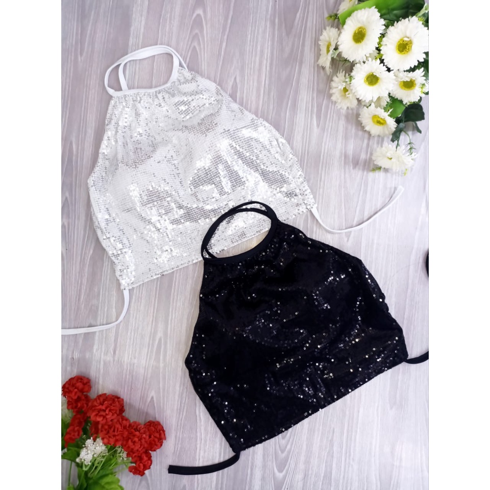 Crepped top blusinha cropped paete costas nua brilho novidade | Shopee ...