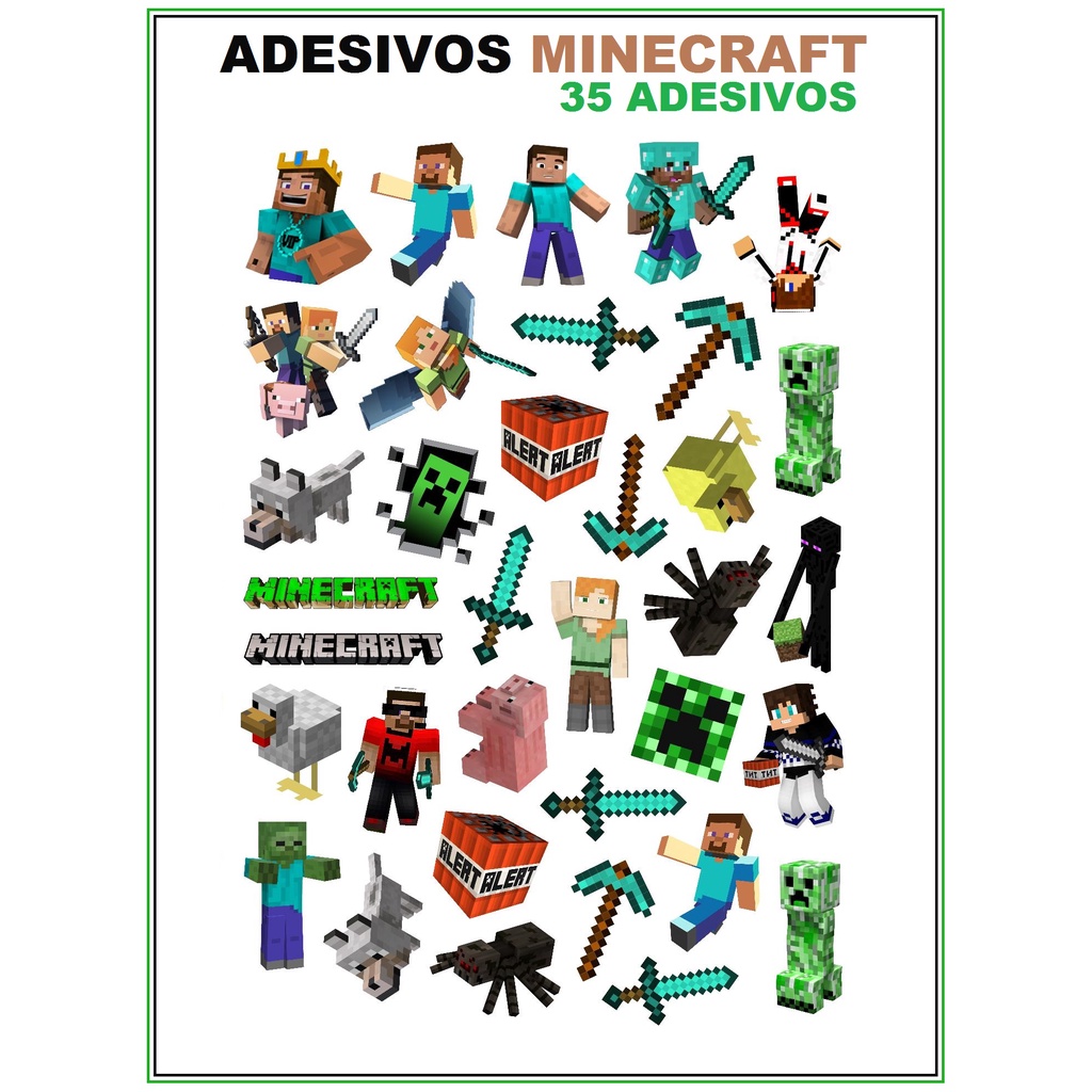 ADESIVOS MINECRAFT - AUTO COLANTE - PACOTE | Shopee Brasil