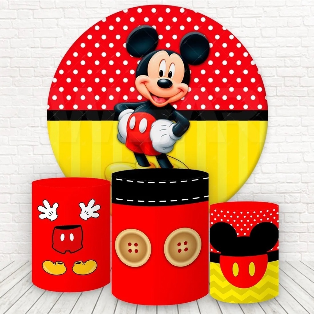 Kit Painel Festa Redondo + Trio De Capa Cilindro4pcs Tema Mickey Mouse ...