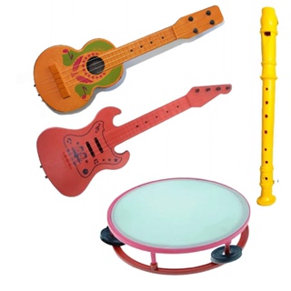 Kit 4 Instrumentos Musical Violão Pandeiro Flauta Guitarra Infantil Brinquedo Banda | Shopee Brasil
