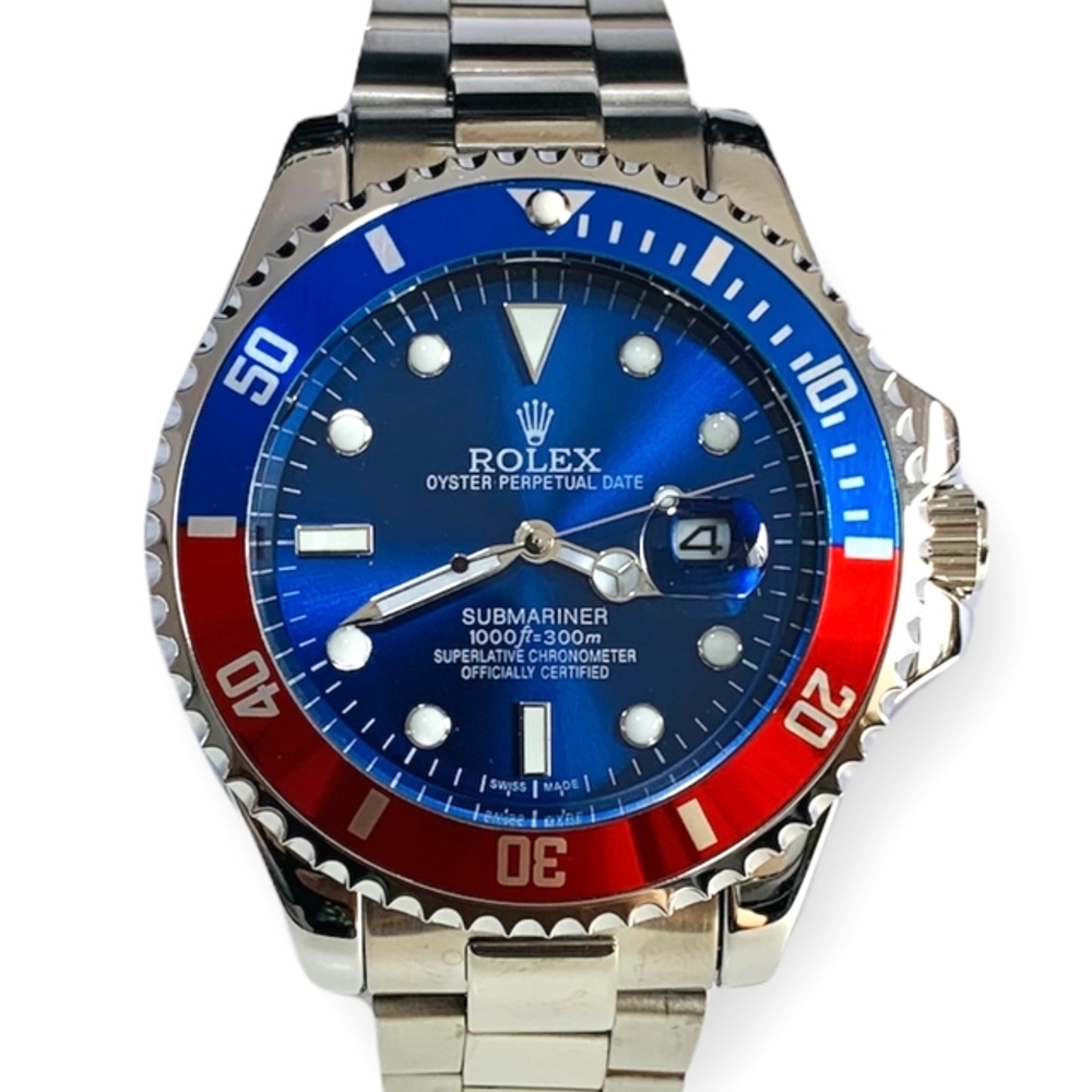 Relógio Masculino Rolex Submariner Azul e Vermelho De Luxo Grife ...