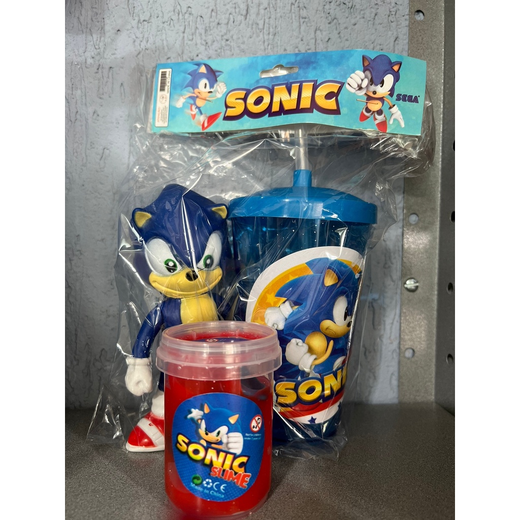 Kit copo Acrilico Sonic + Boneco Sonic + Slime Sonic | Shopee Brasil