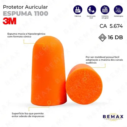 KIT C/10 PARES - Protetor Auditivo Plug Espuma Auricular 1100 3M | Shopee Brasil