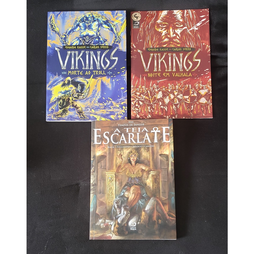 Quadrinhos nacionais: Vikings - Noite em Valhala + Vikings - Morte ao Troll + A Teia Escarlate ...