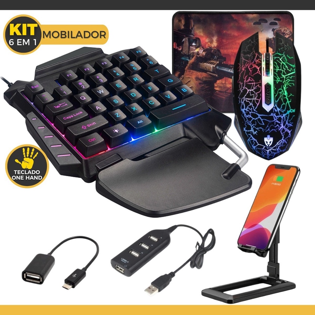 Kit Gamer Mouse E Teclado One Hand + Kit Cel Mobilador + Mouse Pad ...