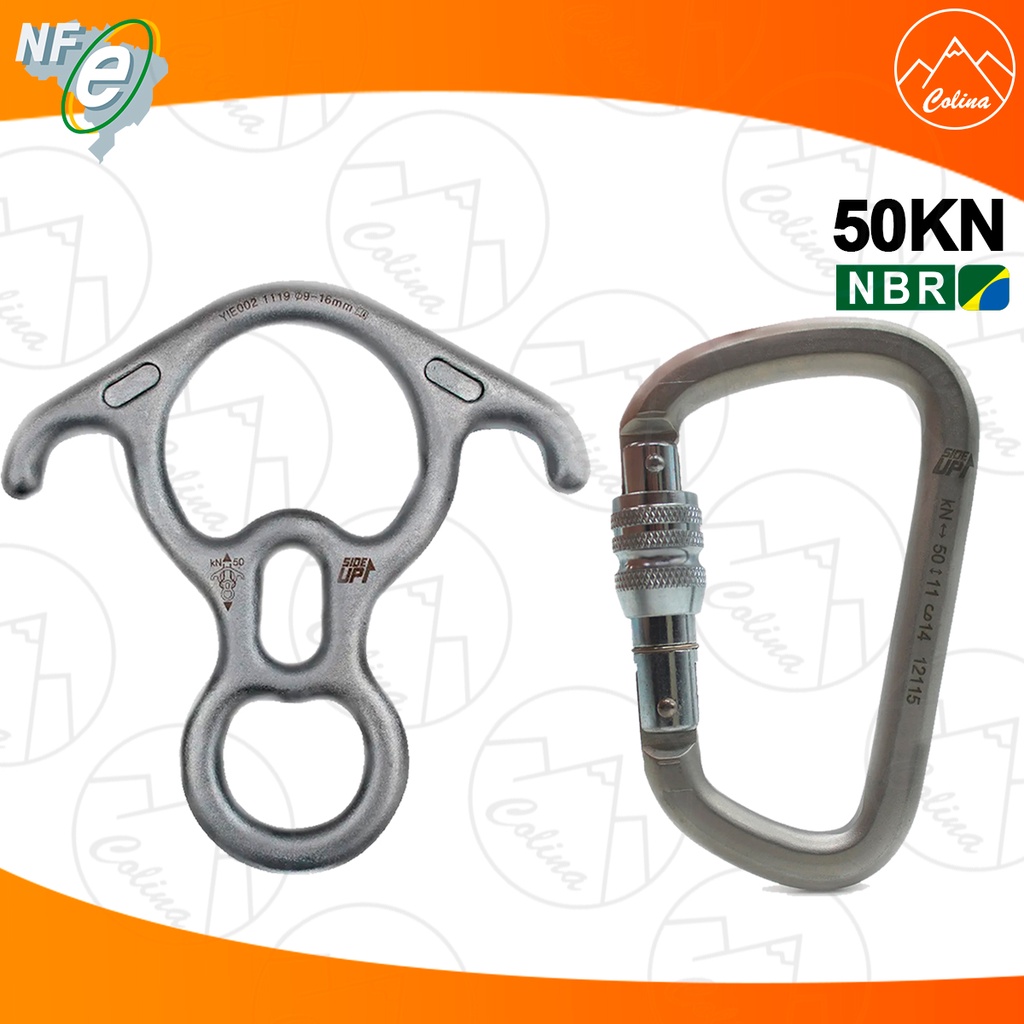 Kit Rapel Tático Resgate 50kn Sideup Freio 8 Aço Carbono + Mosquetão D ...