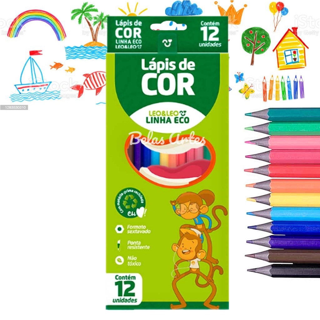 Lápis de Cor 12 Cores Ecológico - Léo e Léo | Shopee Brasil